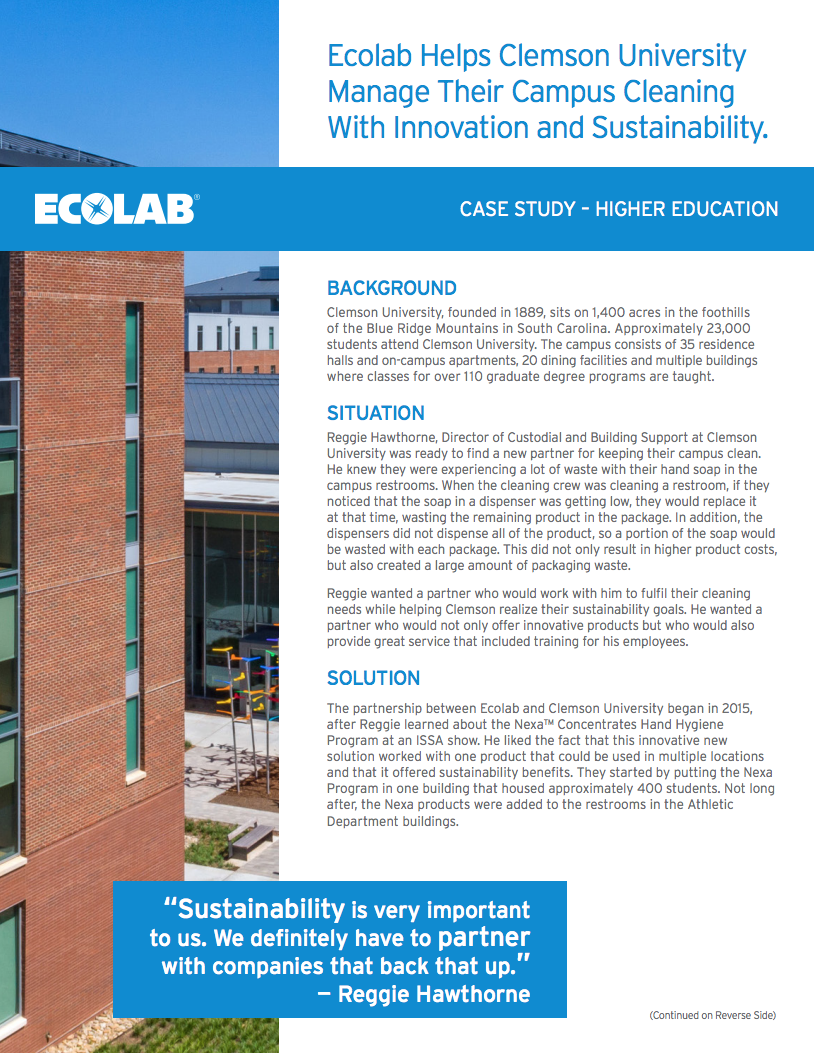 Case Study: Clemson University and Nexa Concentrates Hand Care Program