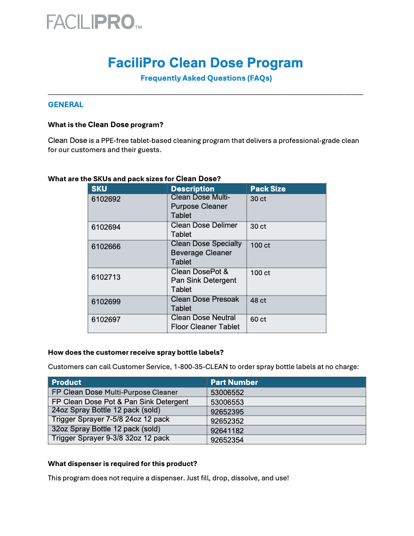 Facilipro Clean Dose Program FAQs